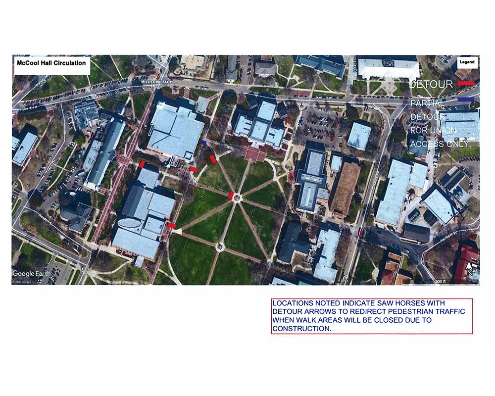 Caution urged due to plaza construction near McCool Hall and Colvard ...