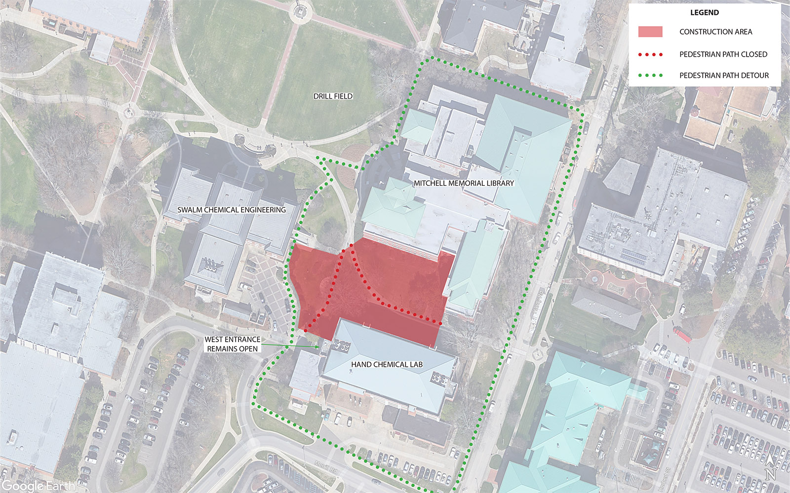 Mitchell Memorial Library roof repairs prompt nearby sidewalk closures ...