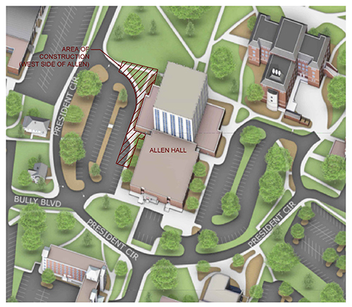 Construction area near Allen Hall causes temporary closure on west side ...