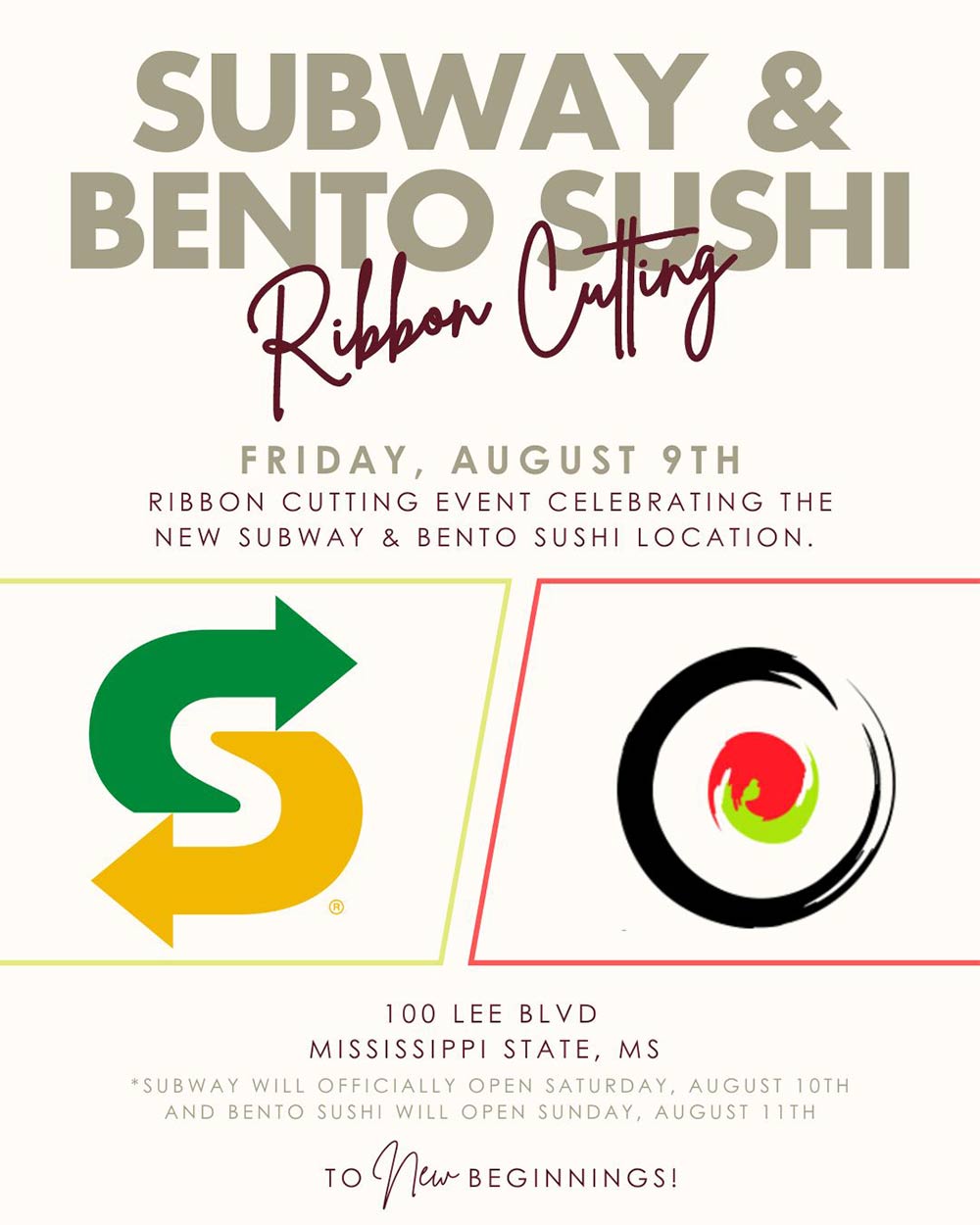 Subway and Bento Sushi Ribbon Cutting | Mississippi State University
