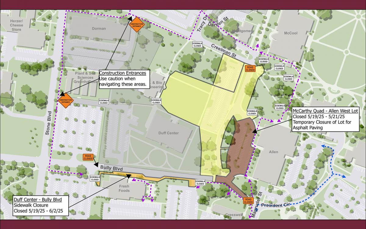 New parking lot, sidewalk closures around McCarthy Quadrangle, Duff ...